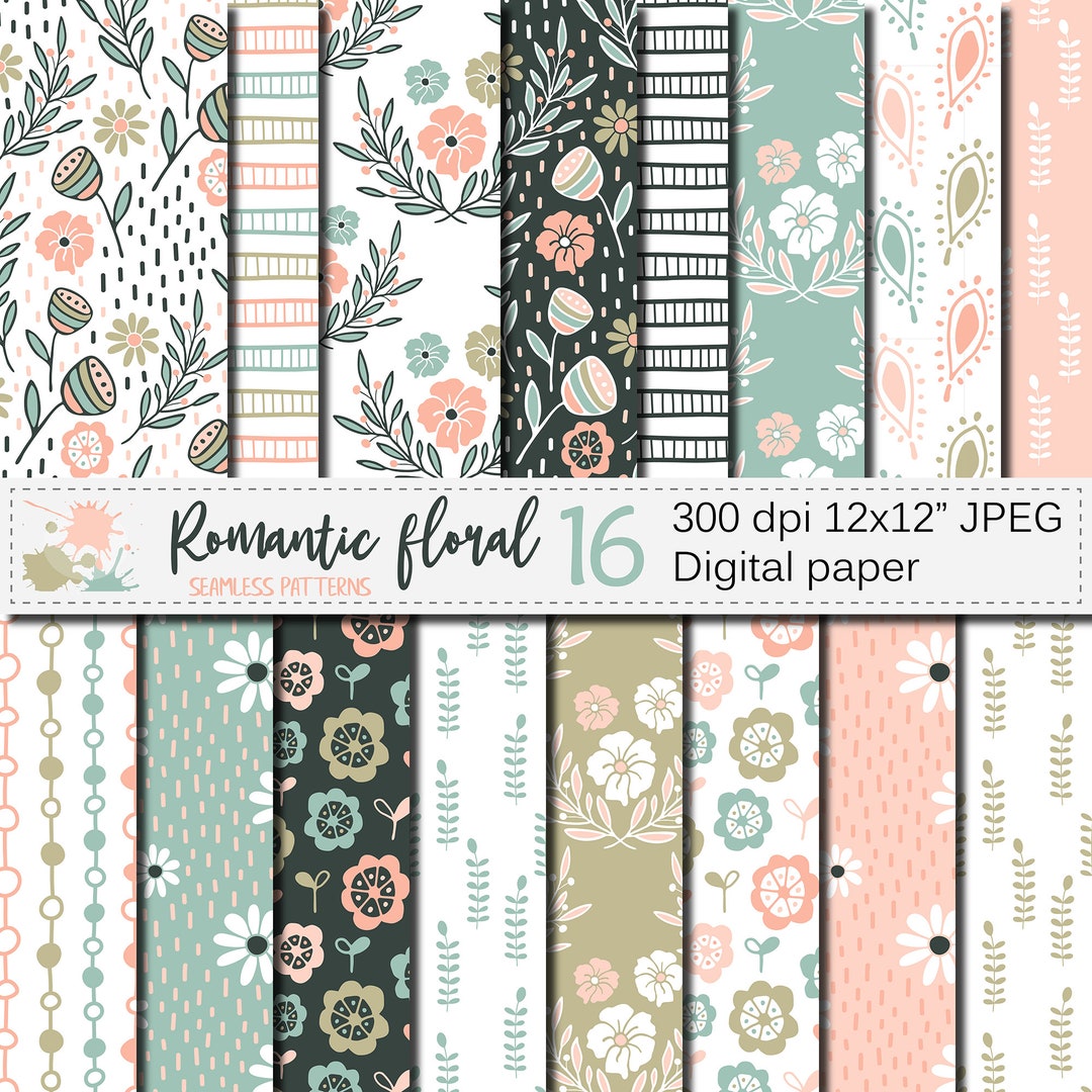 Romantic Floral Digital Paper, Flowers Seamless Pattern, Pastel Floral ...