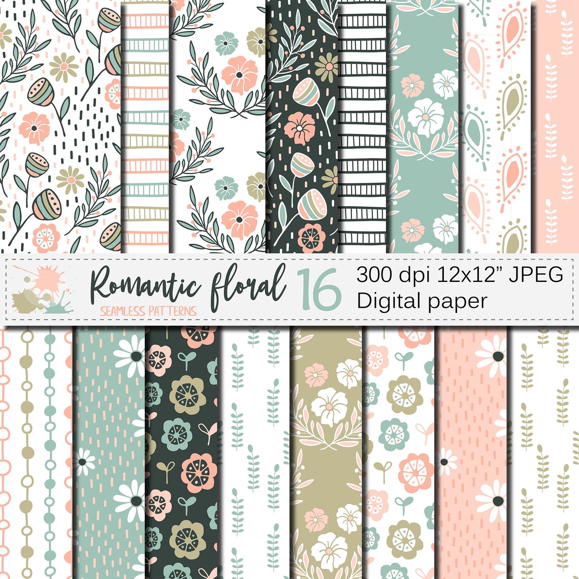 Romantic Floral Digital Paper, Flowers Seamless Pattern, Pastel Floral ...