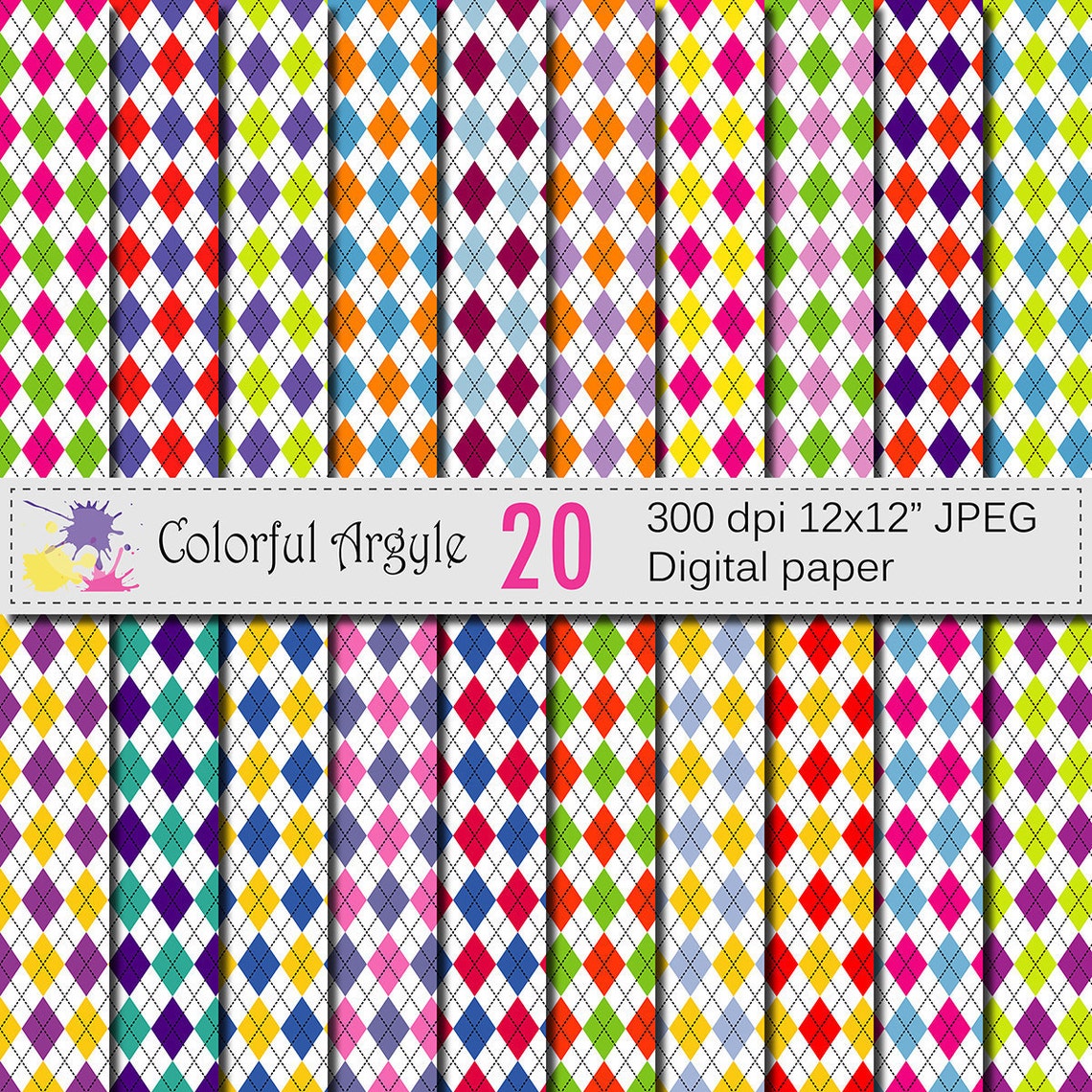 Colorful Argyle Digital Paper Set, Colorful Digital Papers, Argyle ...