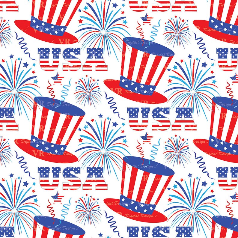 4th of July Digital Papers, Patriotic USA Red and Blue Stars and ...