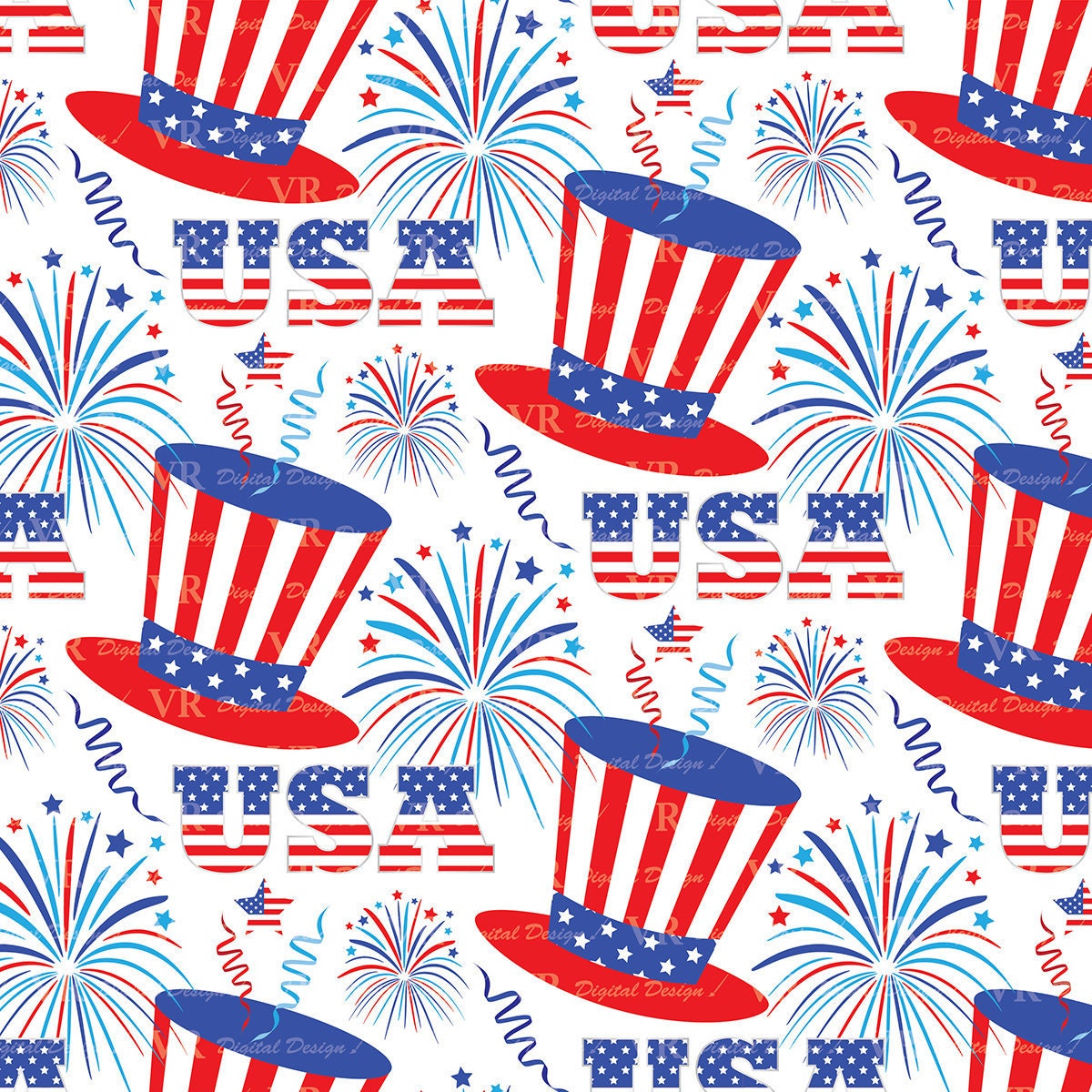 4th of July Digital Papers, Patriotic USA Red and Blue Stars and ...