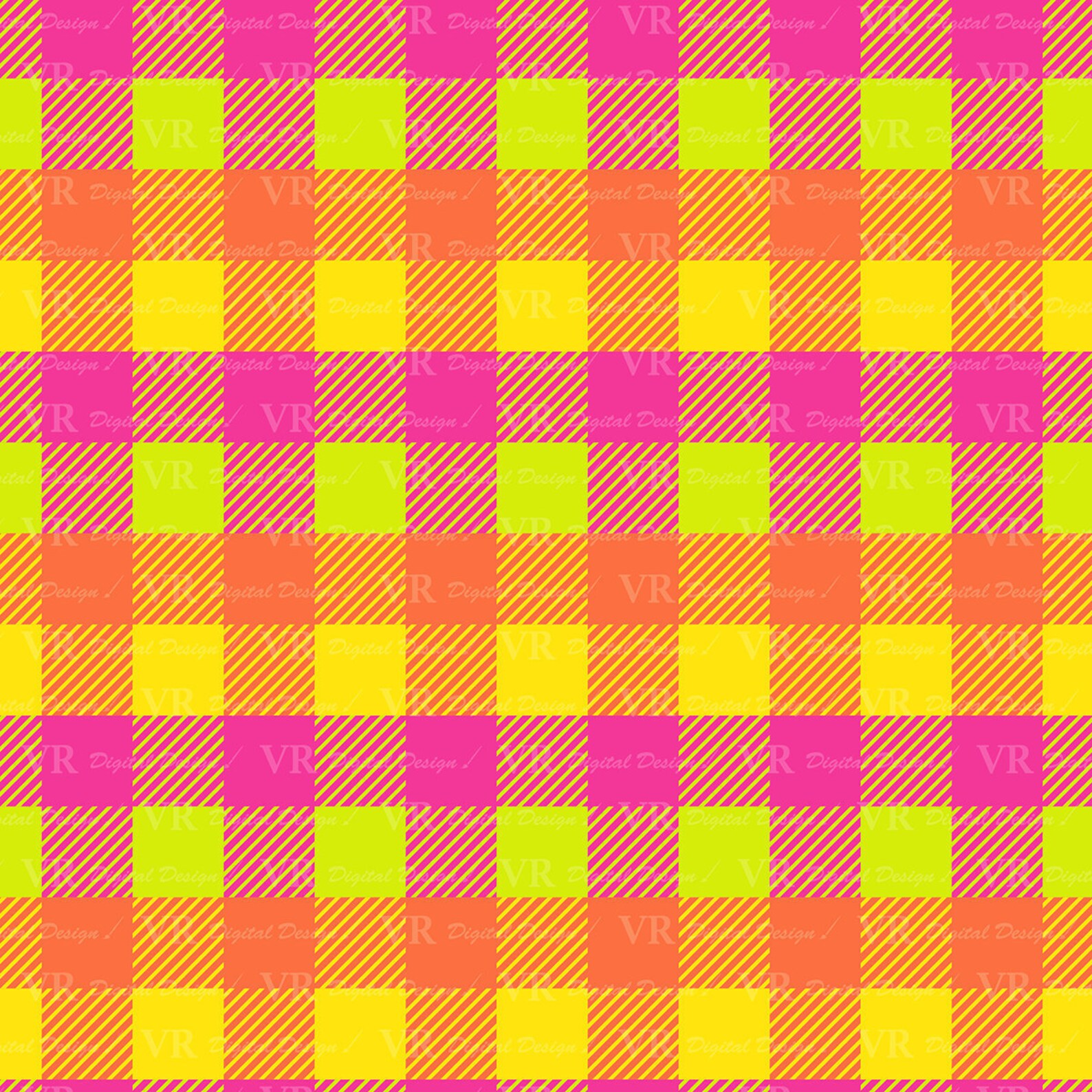 Bright Summer Plaid Digital Paper, Summer Multicolored Plaid Patterns ...