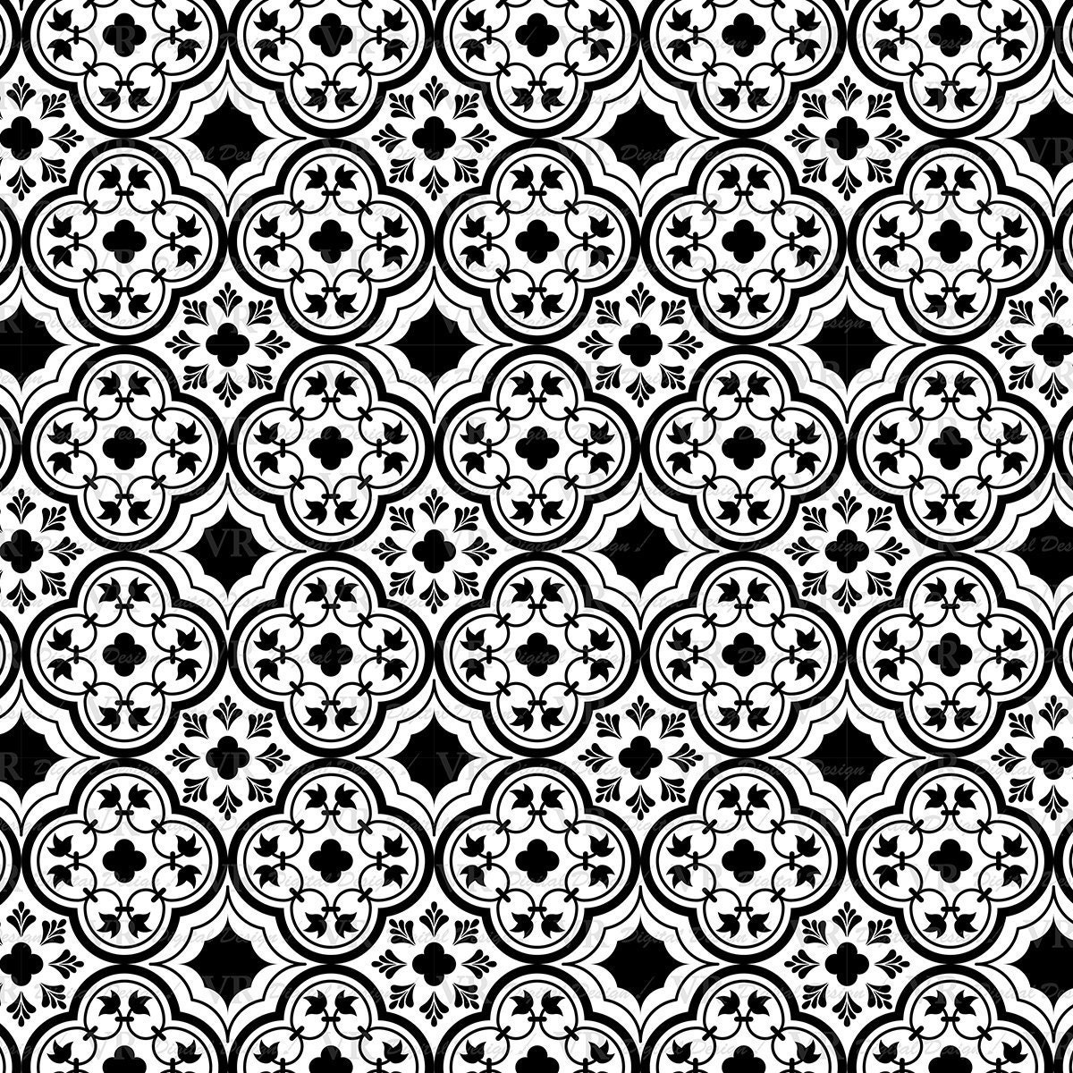 Black and White Moroccan Digital Paper Set, Black White Ornamental ...