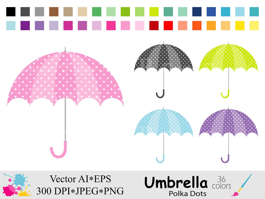 Umbrella Clip Art, Polka Dots Umbrella Clipart, Rainbow Umbrellas ...