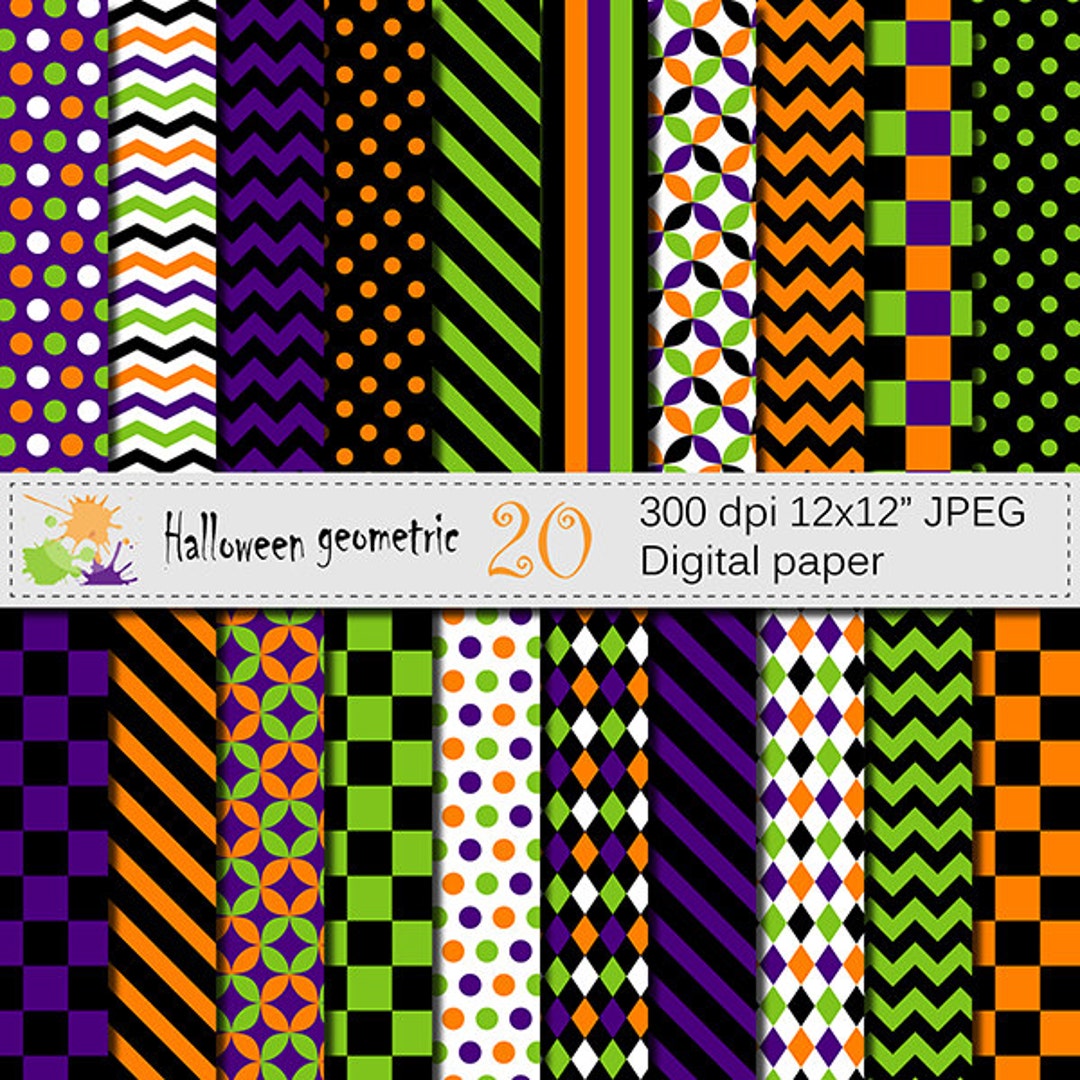 Halloween Geometric Digital Paper, Halloween Checks Stripes Chevrons ...