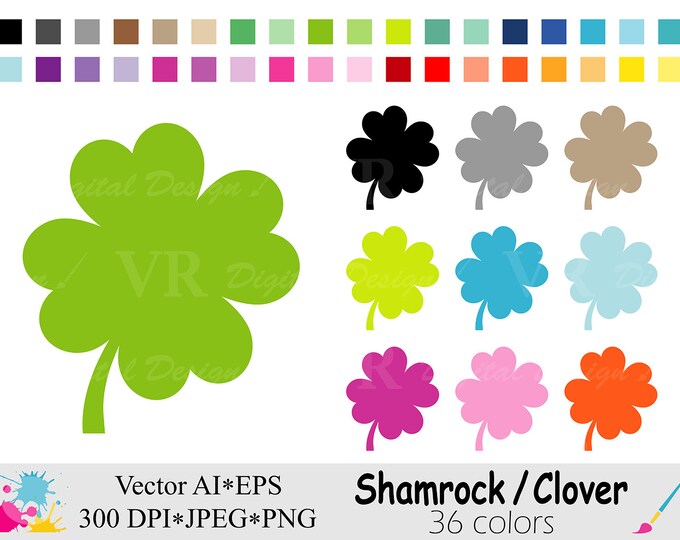 20 Shamrock Clipart Set - High Resolution Green St Patricks Clover Clip ...