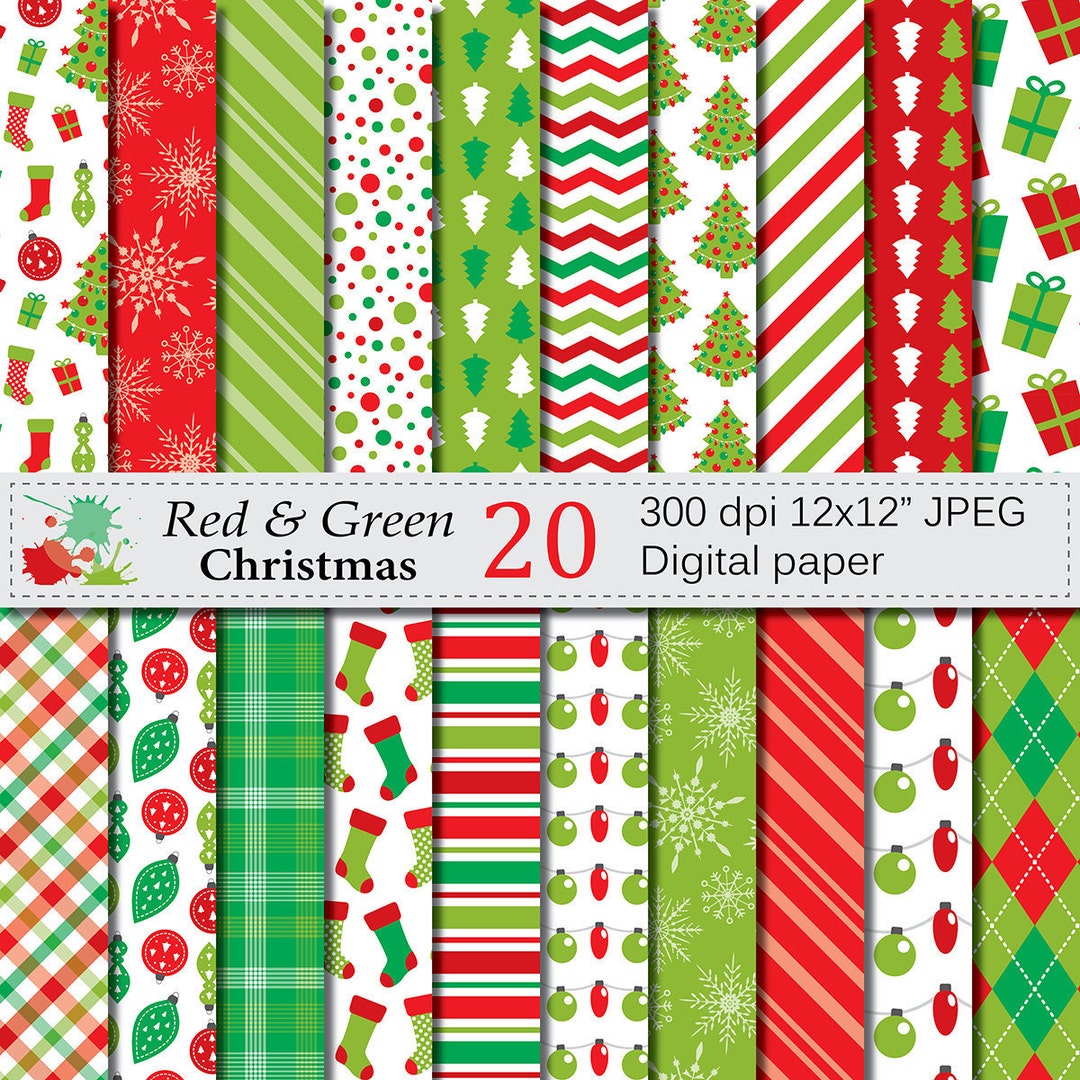 Red and Green Christmas Digital Paper Set, Christmas Digital Papers ...