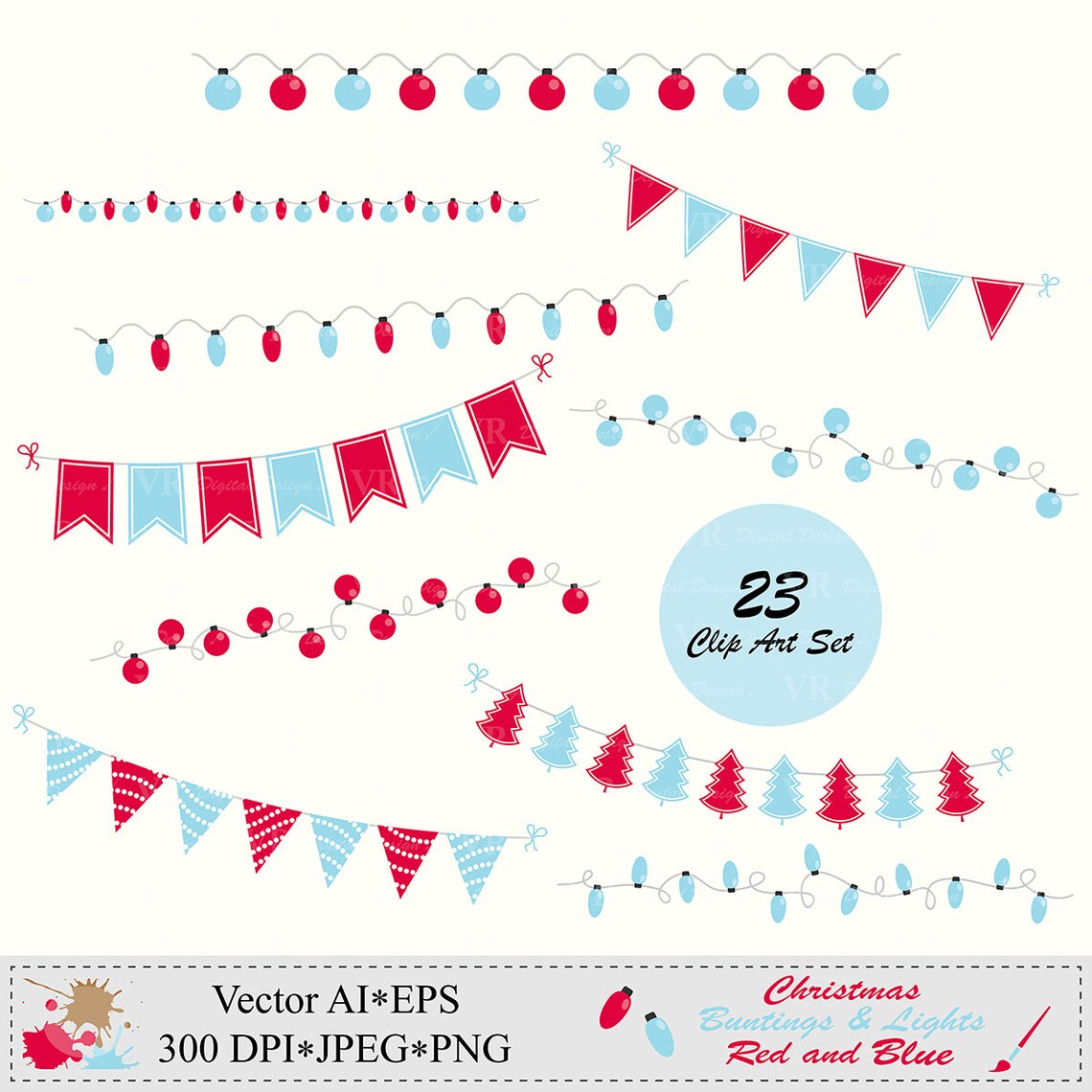 Christmas Bunting Banners, String Lights Clip Art, Christmas Bunting ...