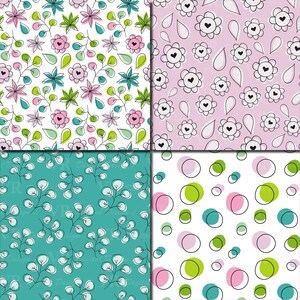 Spring Flowers Digital Paper, Spring Bloom Seamless Hand Drawn Patterns ...