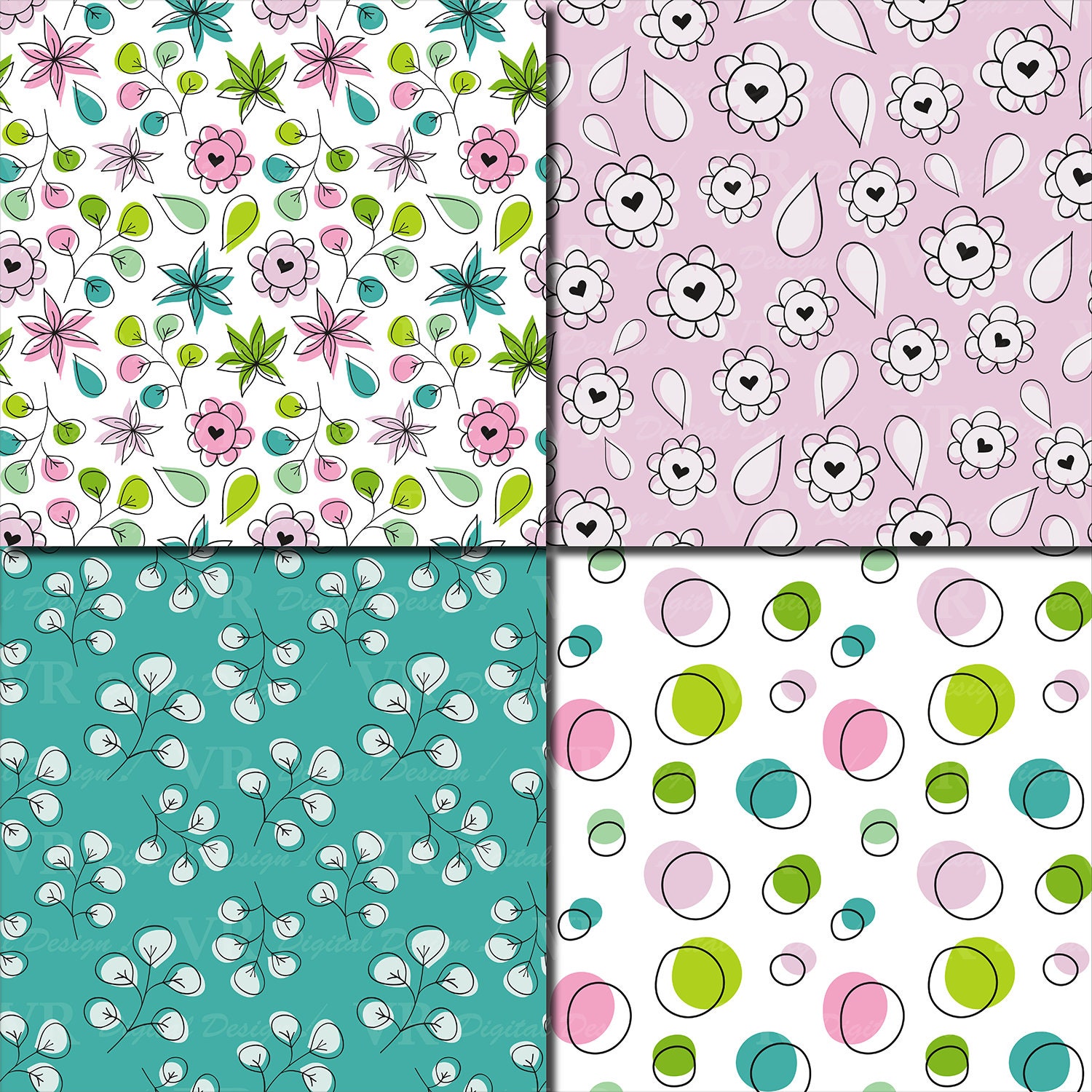 Spring Flowers Digital Paper Spring Bloom Seamless Hand Drawn | Etsy