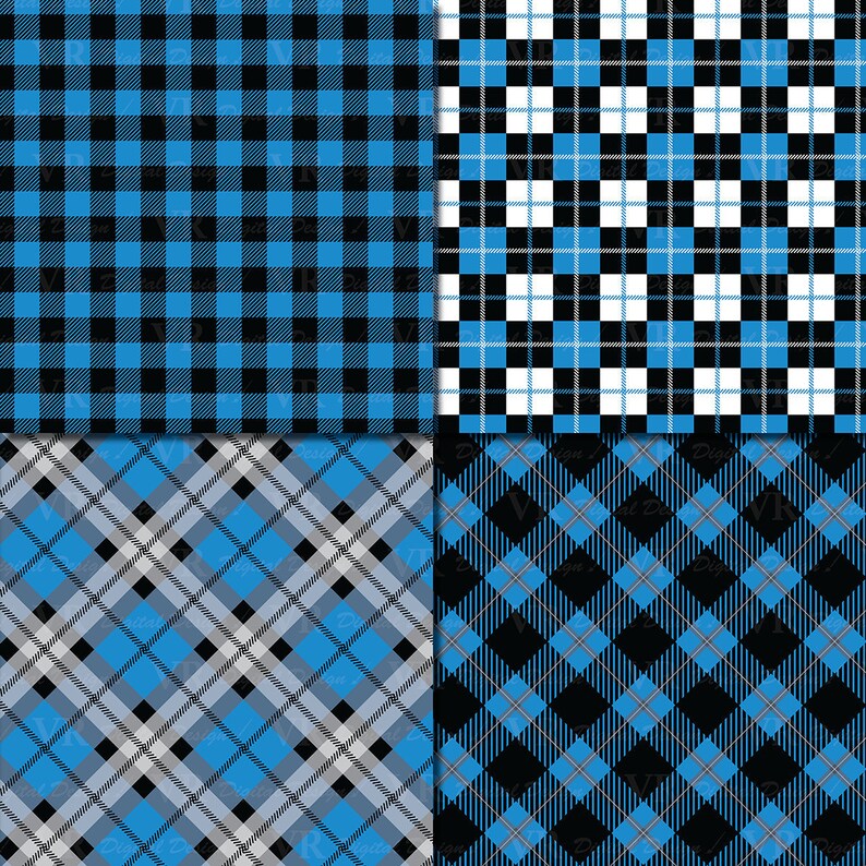 Blue and Black Plaids Digital Paper, Buffalo Plaid Lumberjack Check ...
