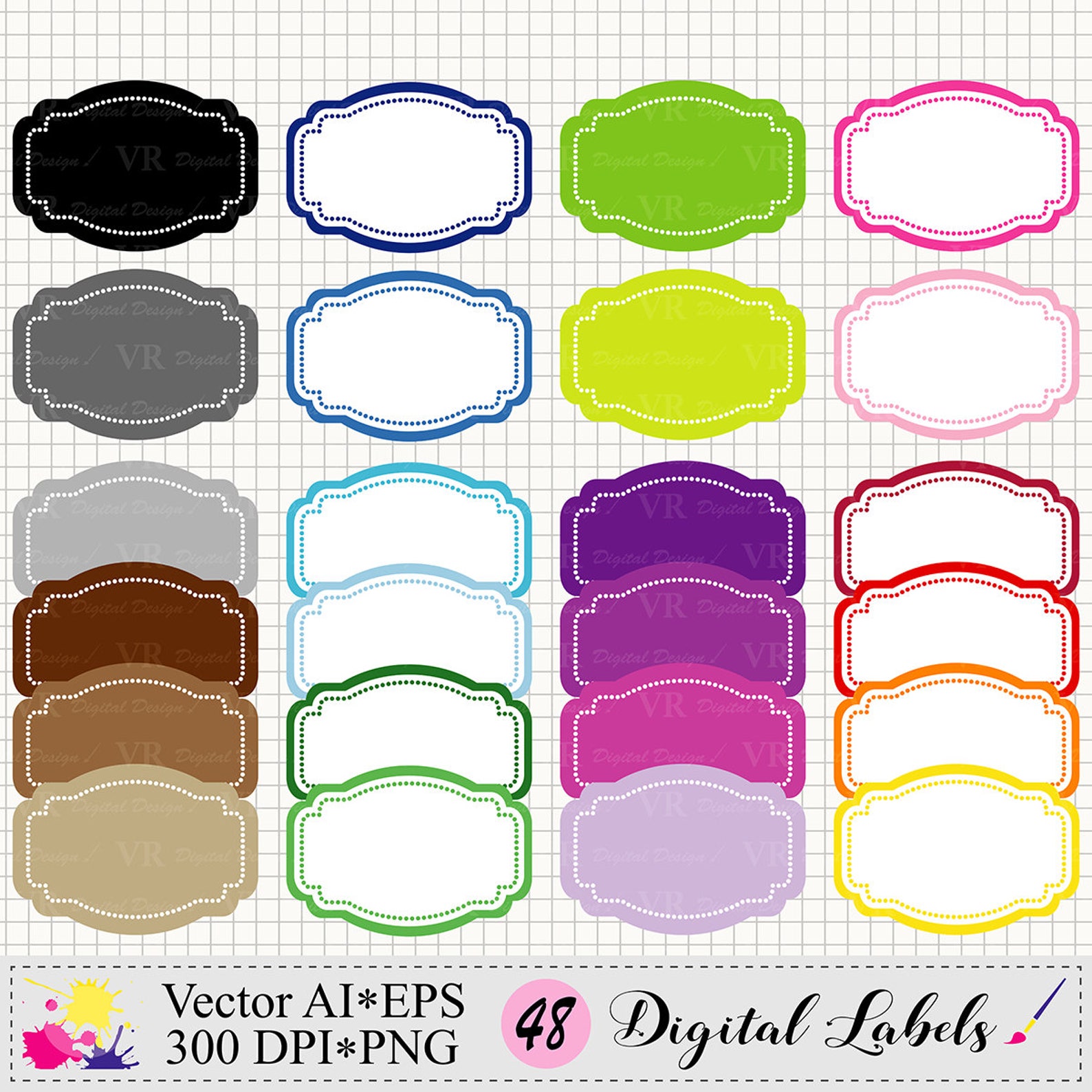 Digital Labels Clipart, Rainbow Labels Frames Clip Art, Digital ...