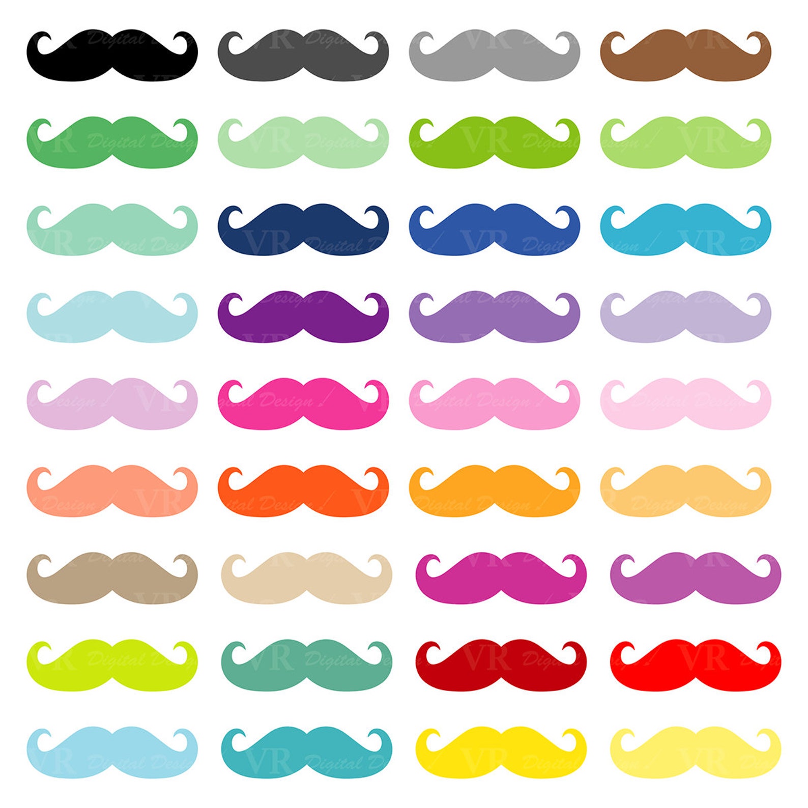 Mustache Clipart, Rainbow Moustache Digital Clipart, Fathers Day Clip ...