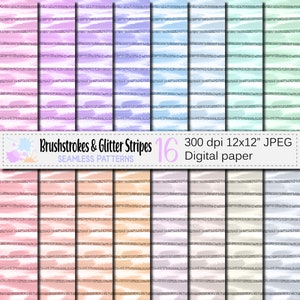 Brushstrokes and Glitter Stripes Digital Paper, Seamless Pastel Brush ...