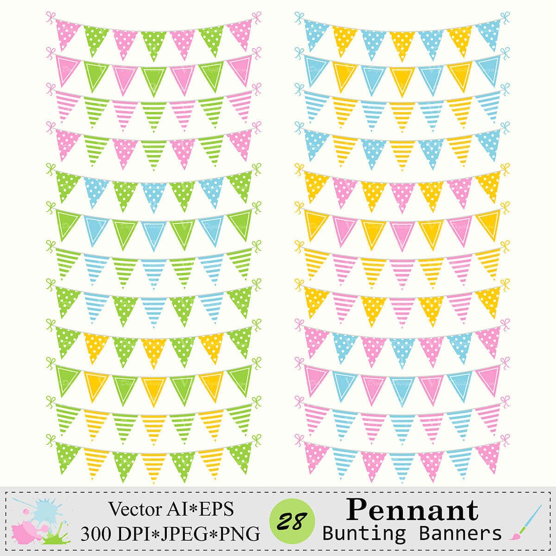 Pennant Bunting Banners Clip Art, Birthday Party Bunting Banners ...