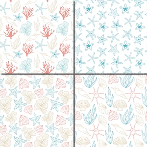 Sea Life Digital Paper With Seashells, Starfish and Corals, Ocean ...