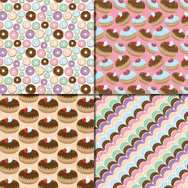 Donuts Digital Paper Set, Pastel Chocolate Donut Digital Papers ...