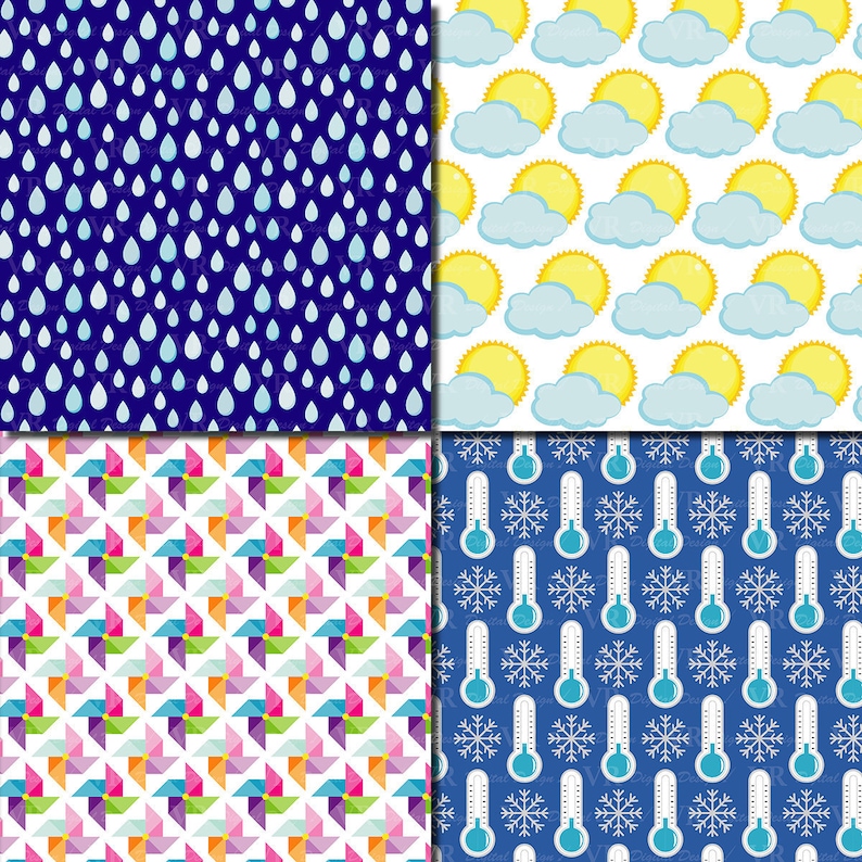 Weather Digital Paper Set, Weather Digital Papers With Rain Sun ...
