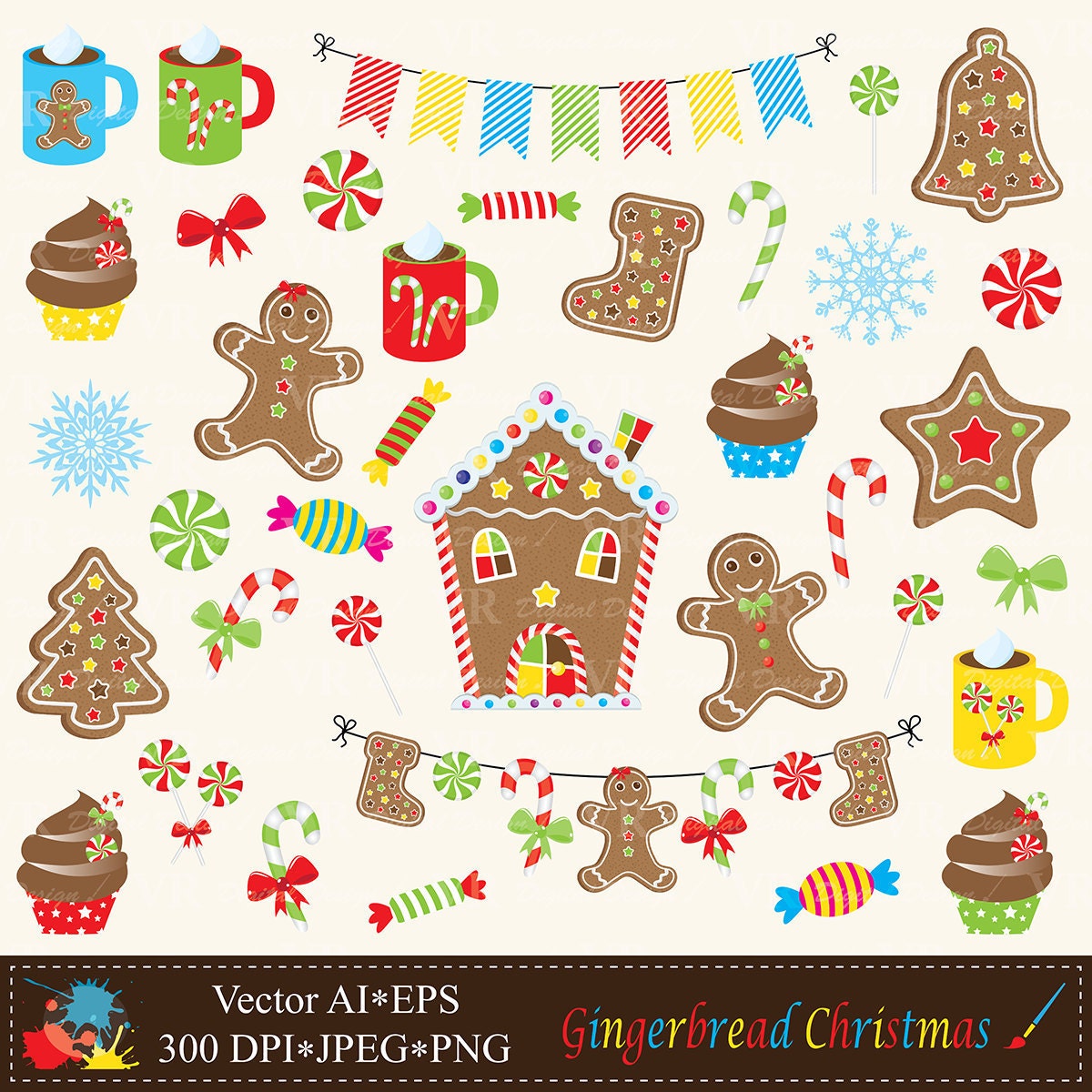 Christmas Gingerbread Clip Art, Gingerbread House, Cookies, Candy Cane ...
