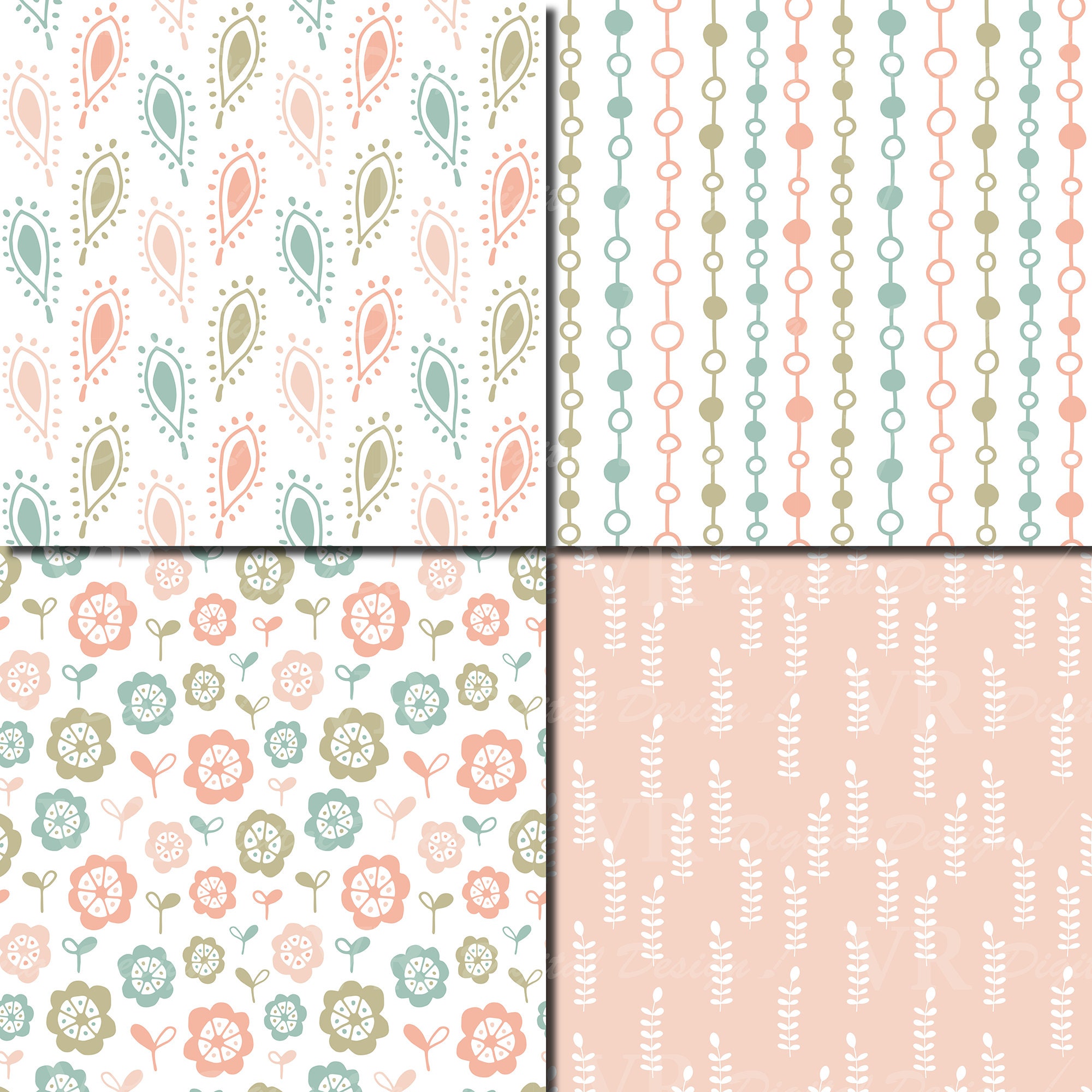 Romantic Floral Digital Paper, Flowers Seamless Pattern, Pastel Floral ...
