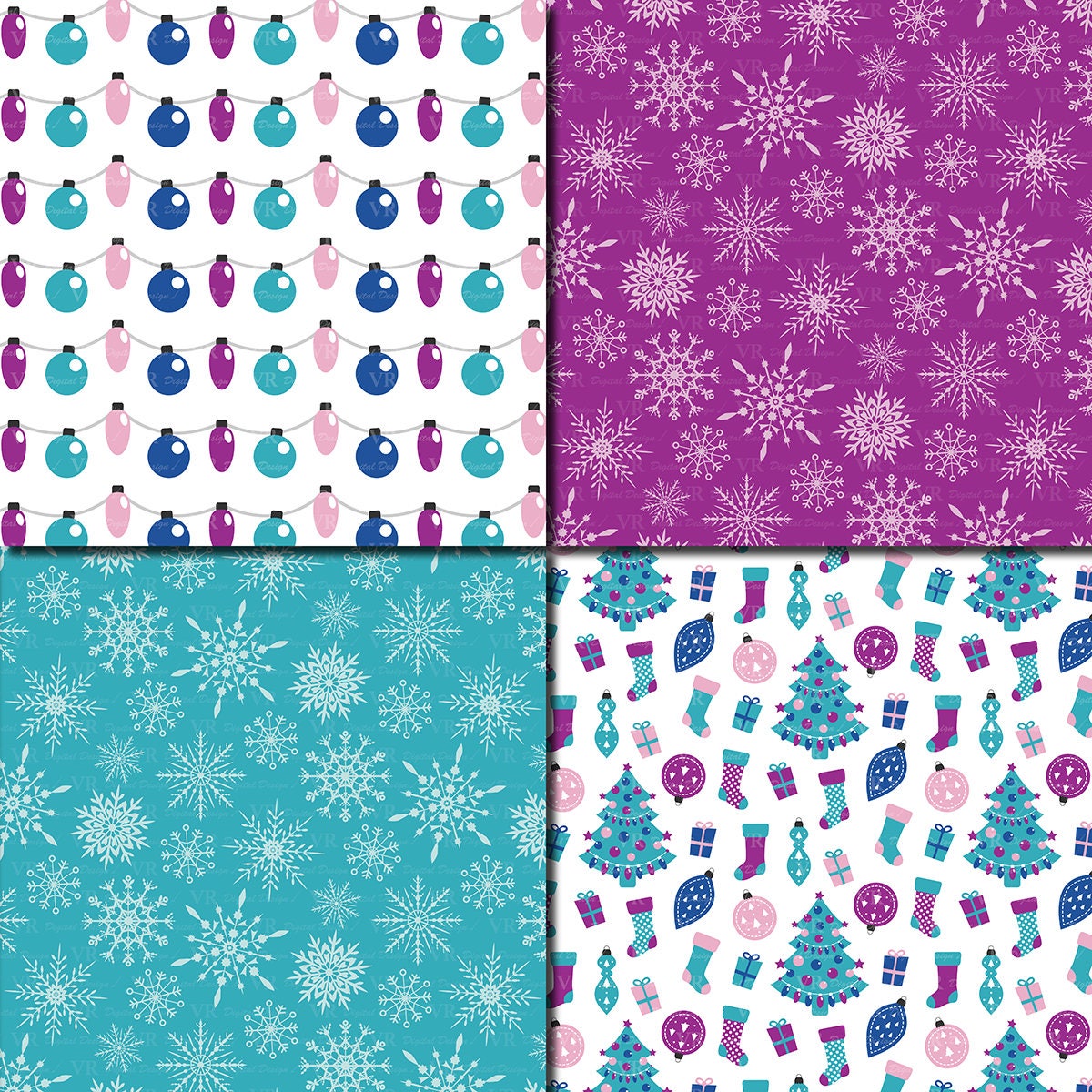 Purple and Blue Christmas Digital Paper, Frozen Christmas Digital ...