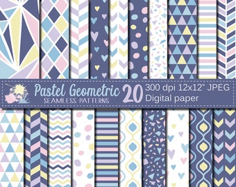 Retro Geometric Digital Paper Blue Coral Yellow Seamless | Etsy