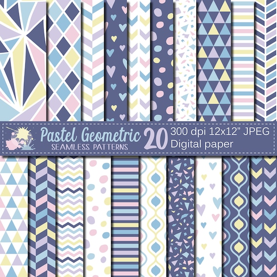 Pastel Geometric Digital Paper / Blue Purple Pink Yellow | Etsy