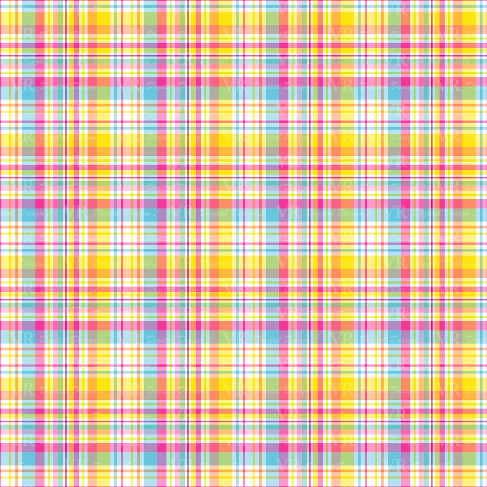 Bright Summer Plaid Digital Paper Summer Multicolored Plaid | Etsy