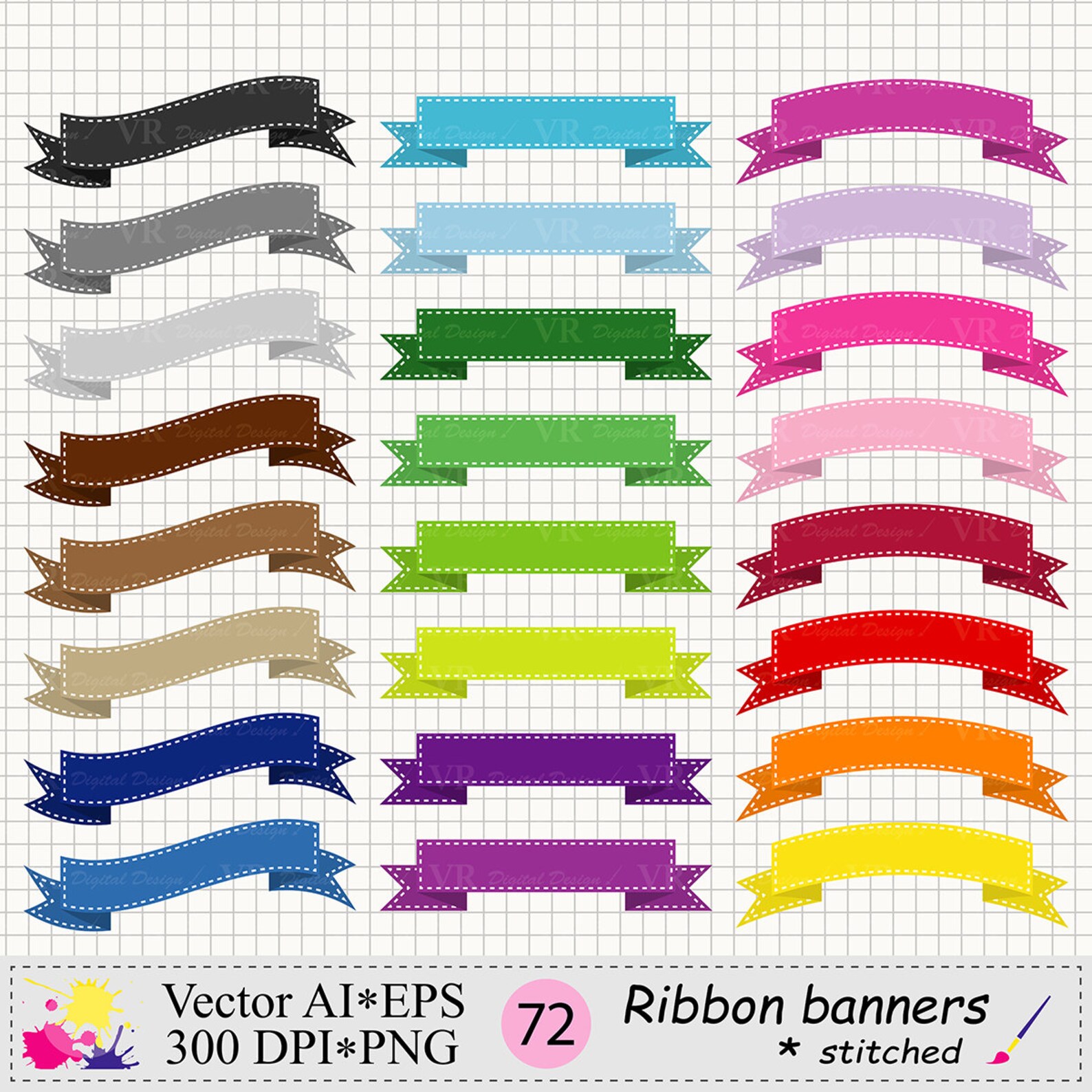 Digital Ribbon Banners Clipart, Stitched Ribbon Banner Clip Art ...