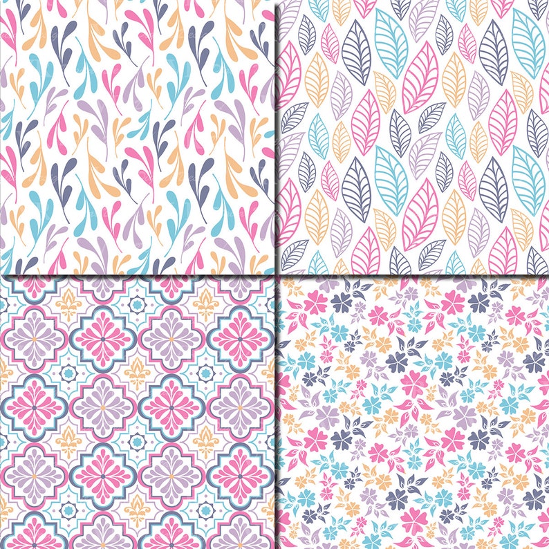 Seamless Pastel Digital Paper Pack Pastel Flowers and Leaves - Etsy