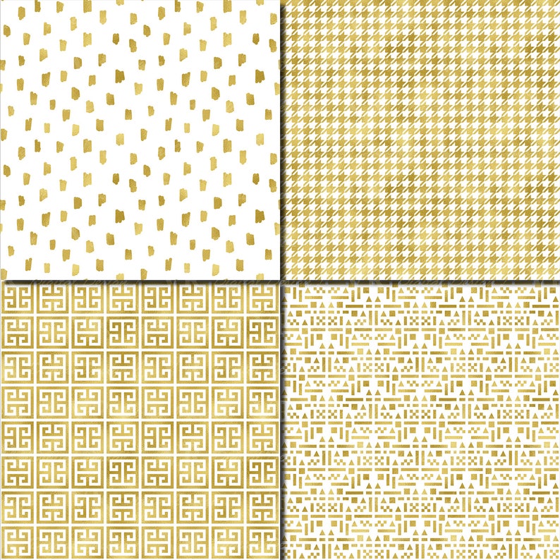 Gold Foil Digital Paper, Seamless Metallic Foil Geometric Patterns ...