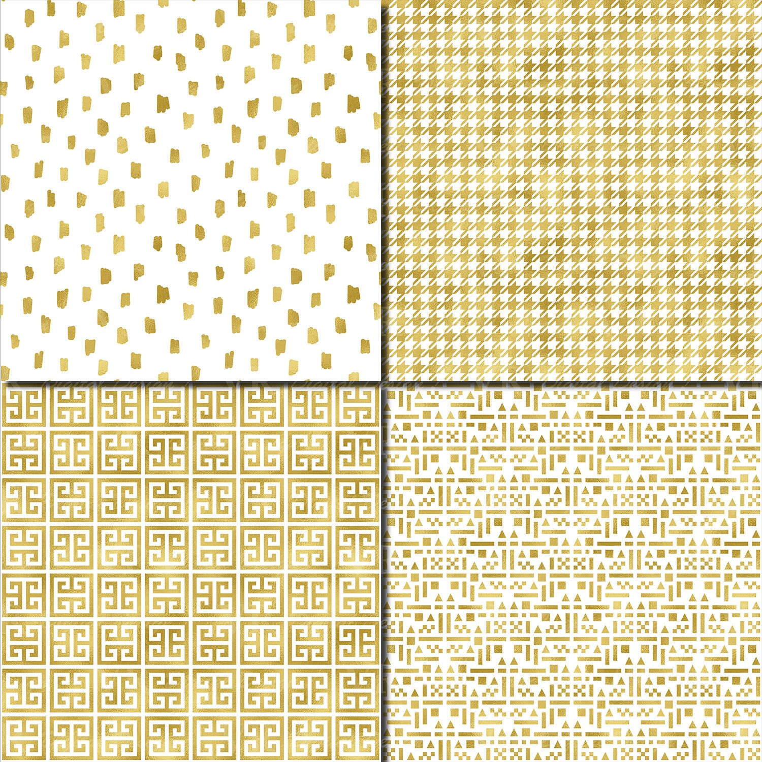 Gold Foil Digital Paper, Seamless Metallic Foil Geometric Patterns ...