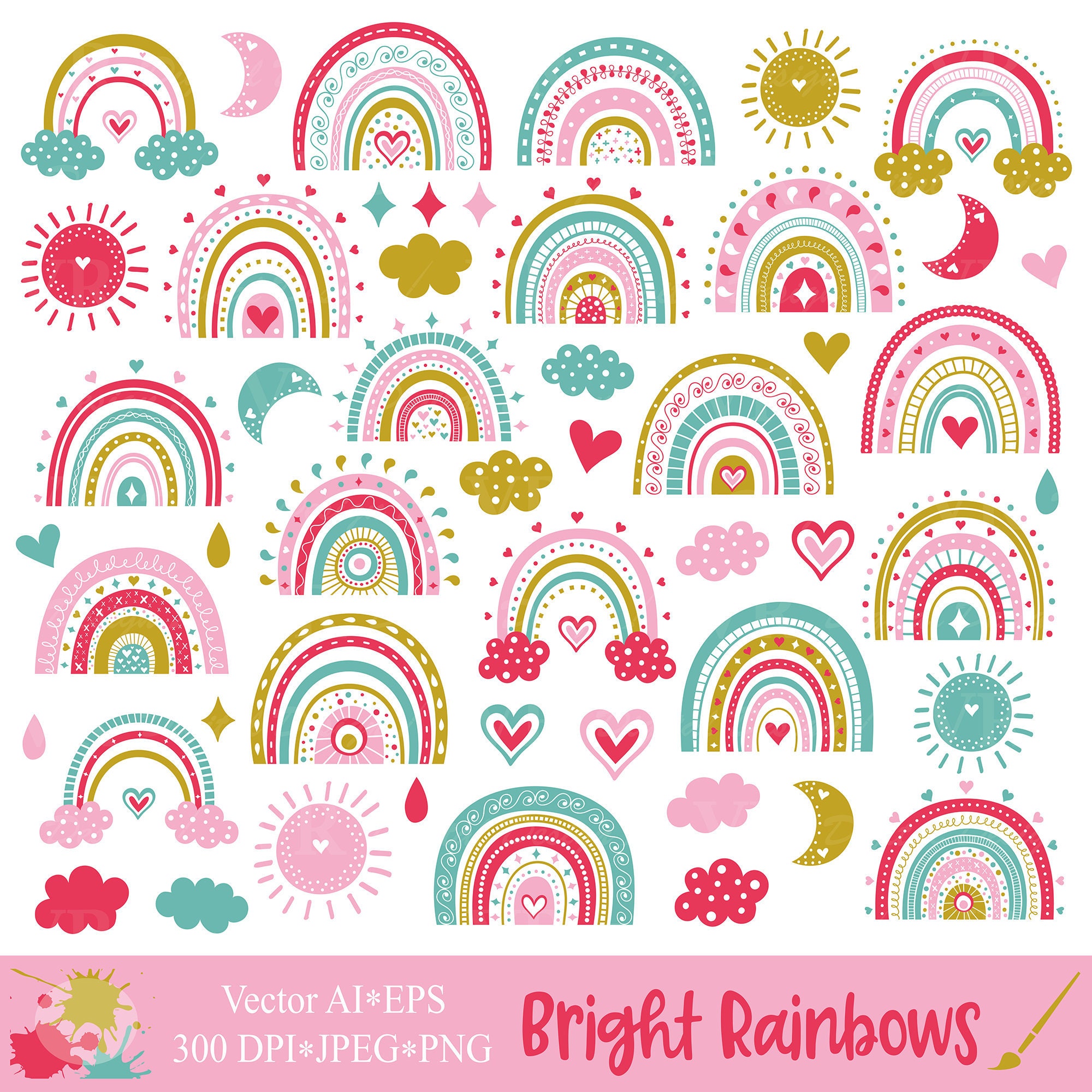 Bright Rainbows Clipart, Colorful Cute Rainbows Illustration, Kids ...