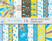 Its a Boy Digital Paper Set Baby Boy Blue Digital Papers - Etsy