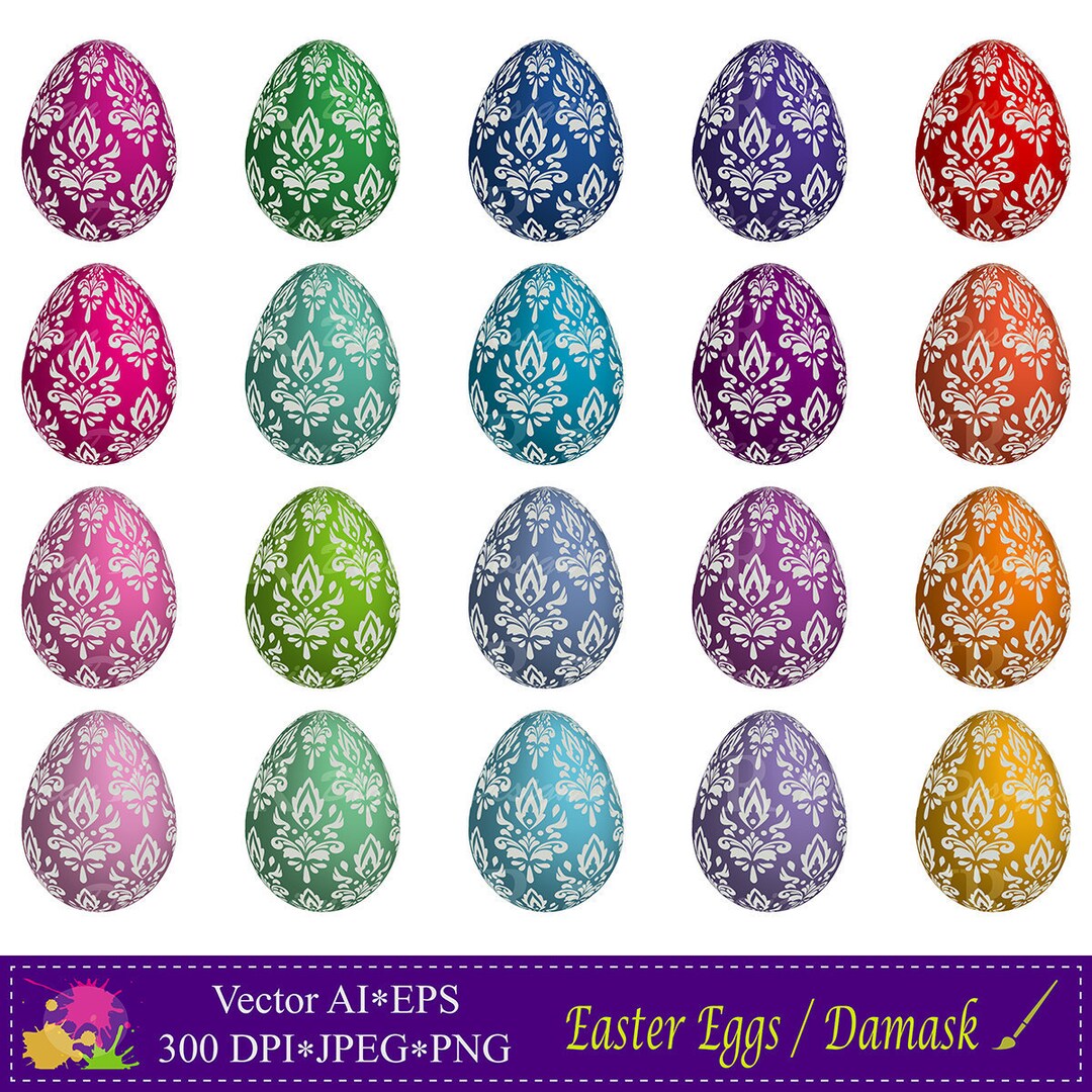 Easter Damask Eggs Clip Art, Patterned Easter Egg Clipart, Easter Eggs ...