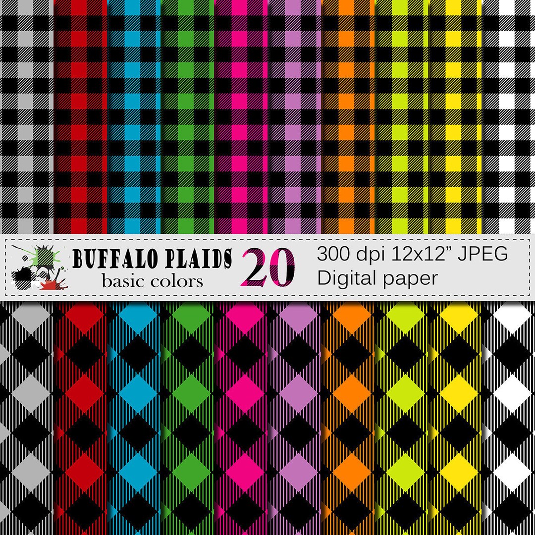 Buffalo Plaid Basic Colors Digital Paper Set, Lumberjack Checks Digital ...