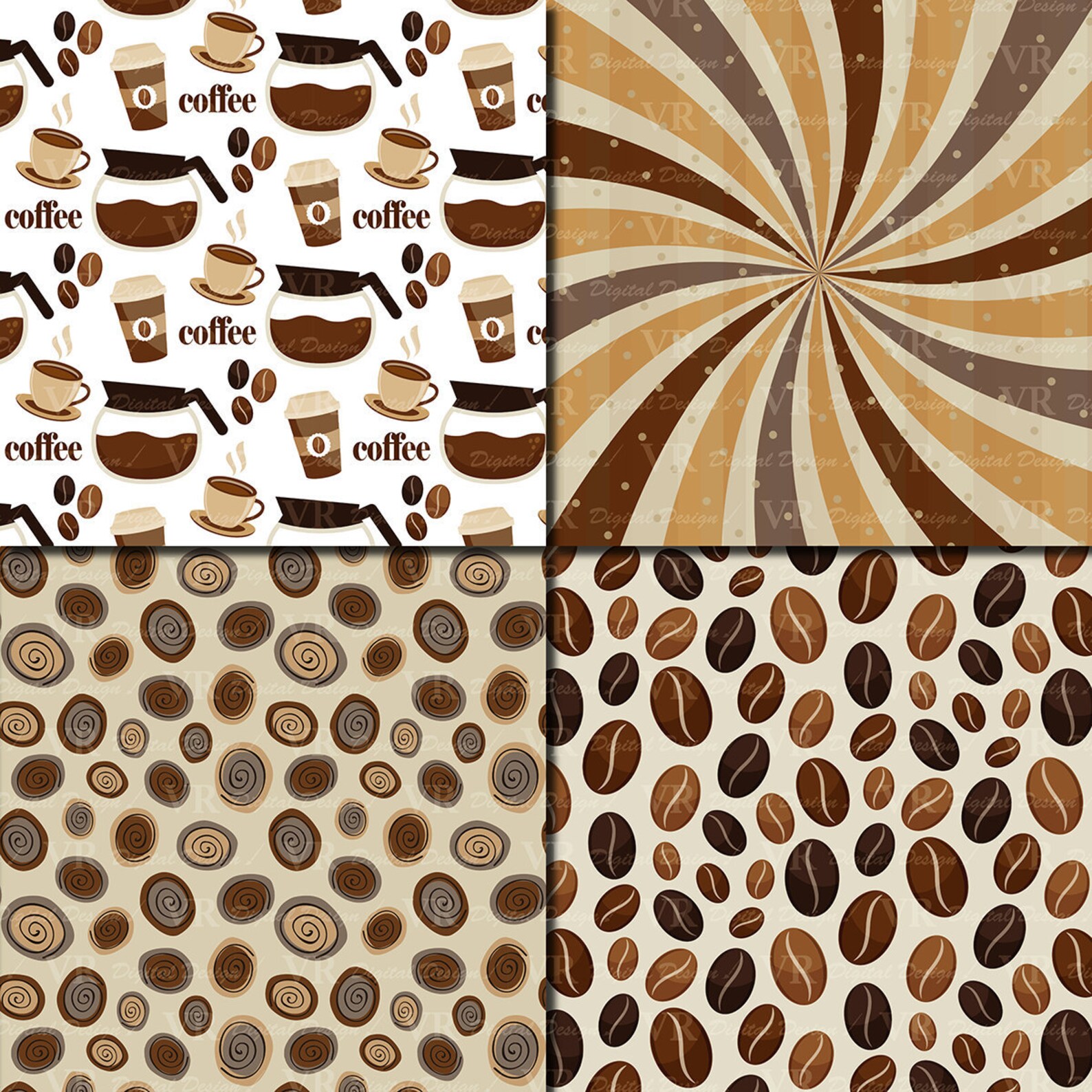 Coffee Digital Paper Set, Coffee Bean Digital Paper, Coffee Cup ...