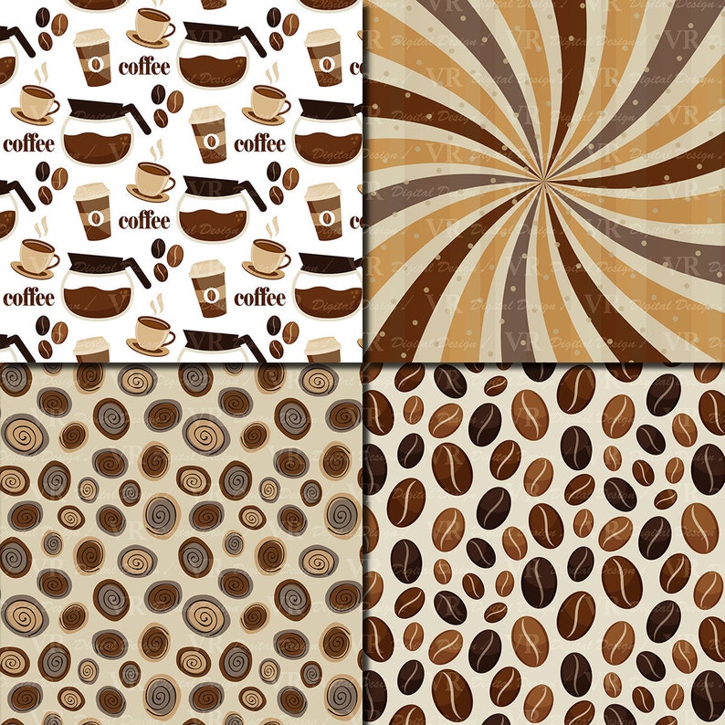 Coffee Digital Paper Set, Coffee Bean Digital Paper, Coffee Cup ...