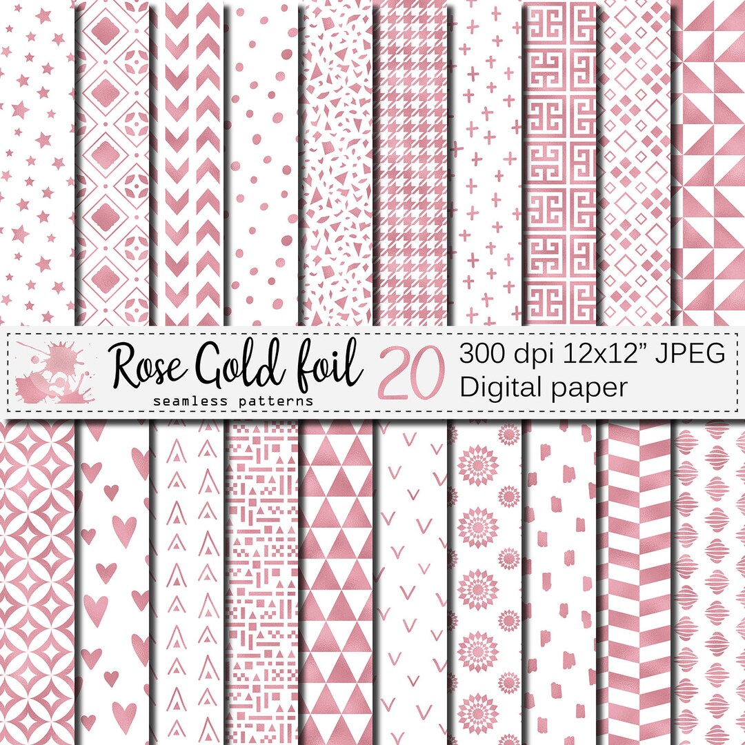 Rose Gold Foil Digital Paper, Seamless Blush Pink Metallic Foil ...