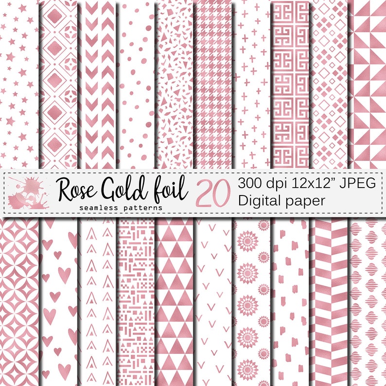 Rose Gold Foil Digital Paper, Seamless Blush Pink Metallic Foil ...