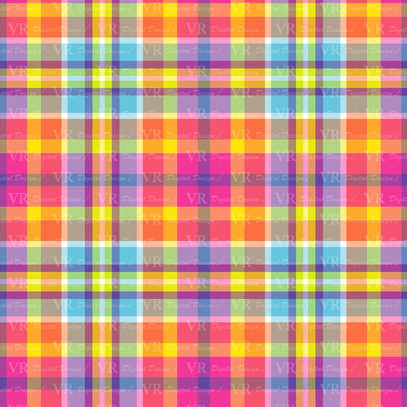 Bright Summer Plaid Digital Paper, Summer Multicolored Plaid Patterns ...