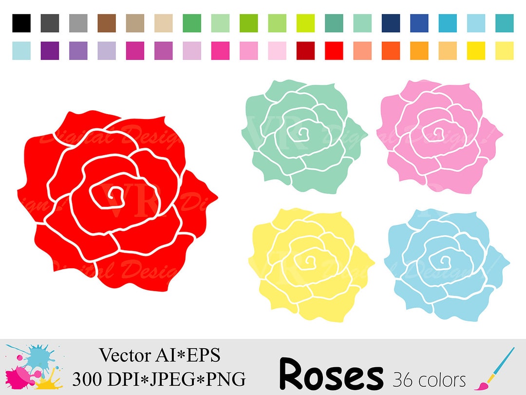 Roses Clip Art, Rainbow Roses Clipart, Planner Stickers Clipart ...