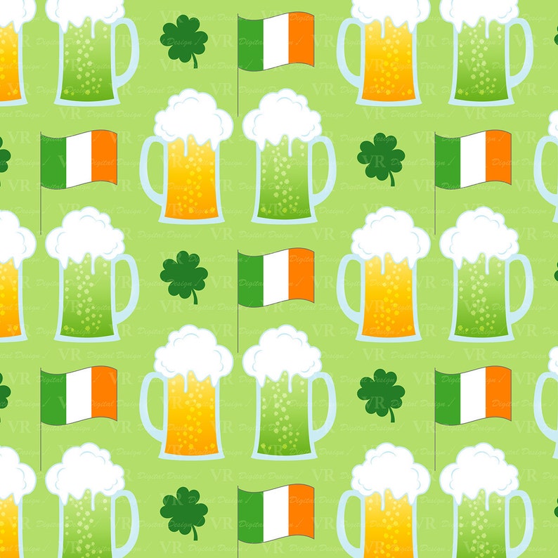 St Patricks Day Digital Paper, Irish Digital Papers, Shamrock Clover ...