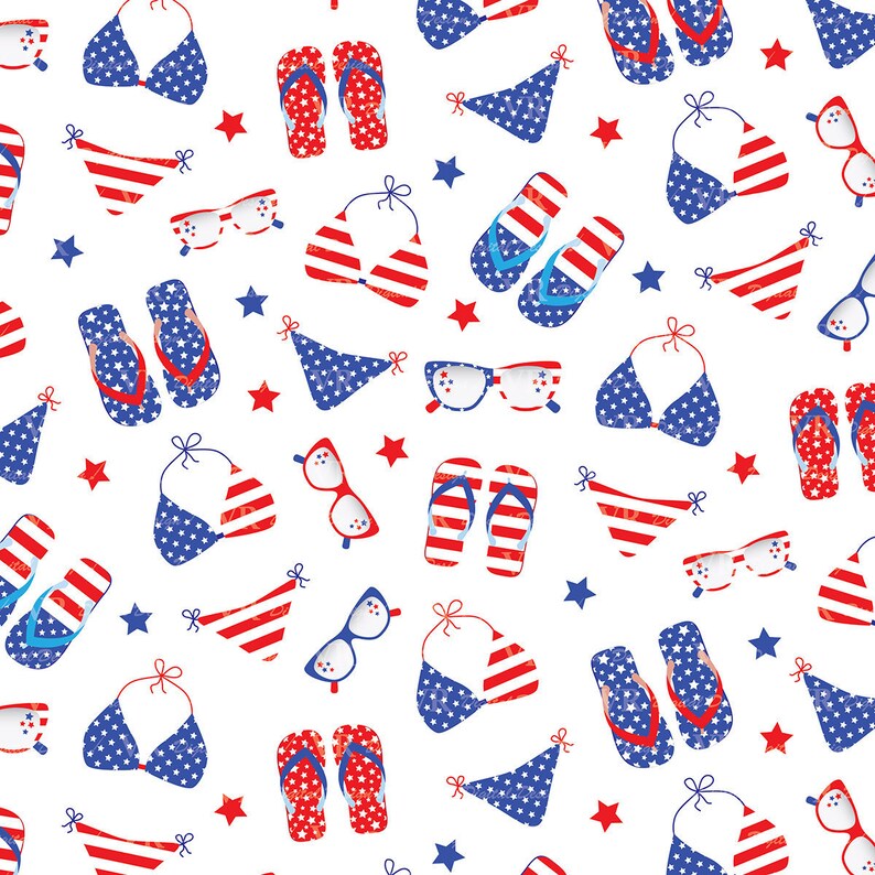4th of July Digital Papers, Patriotic USA Red and Blue Stars and ...