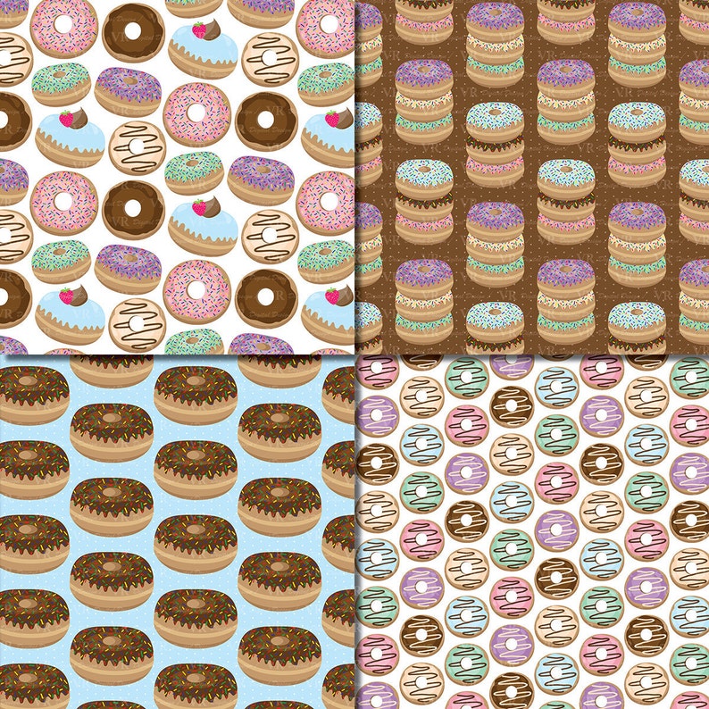 Donuts Digital Paper Set, Pastel Chocolate Donut Digital Papers ...