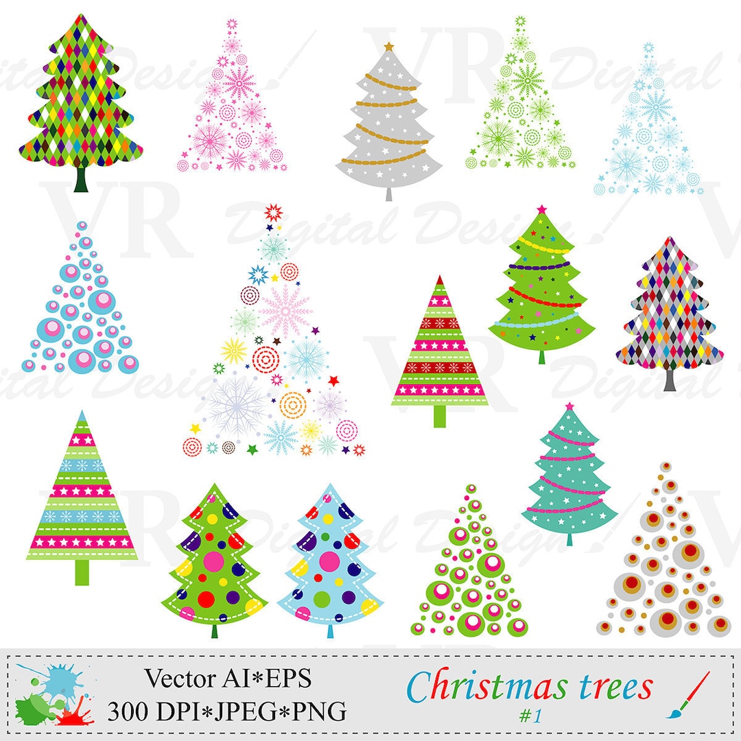 Christmas Trees Clip Art, Christmas Clipart, Vector Digital Download ...