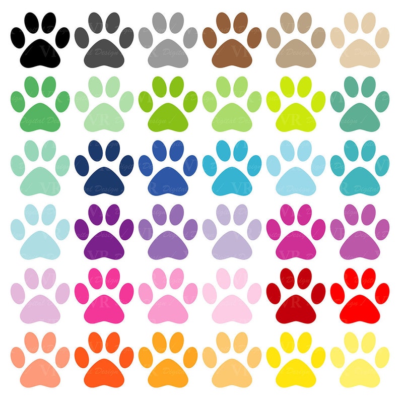 Dog/cat Paws Clip Art, Rainbow Animal Paws Planner Stickers Clipart ...
