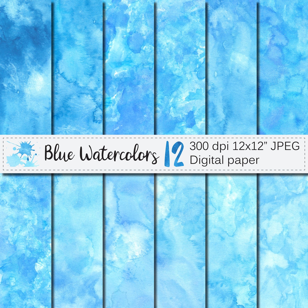 Blue Watercolor Digital Paper, Blue Watercolors Texture, Handpainted ...