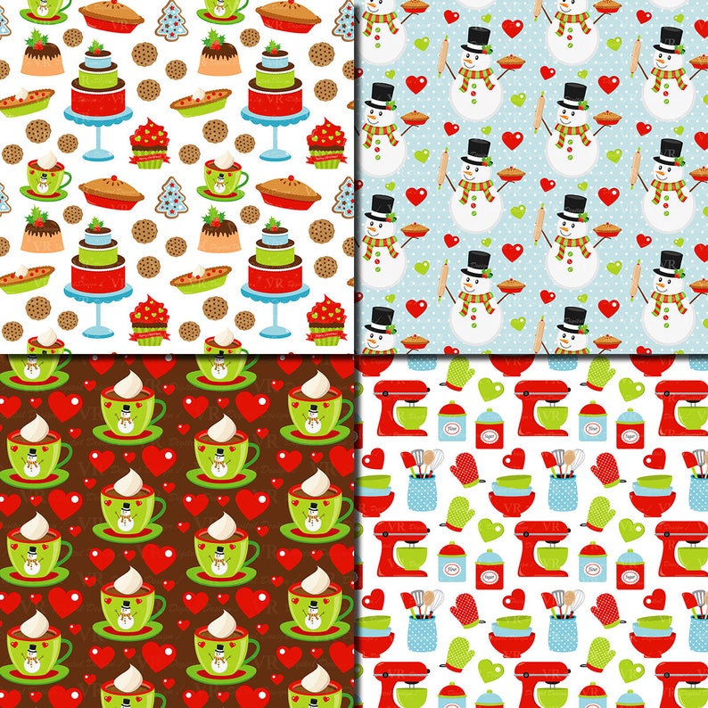 Christmas Baking Digital Paper With Christmas Cookies, Christmas Cakes ...