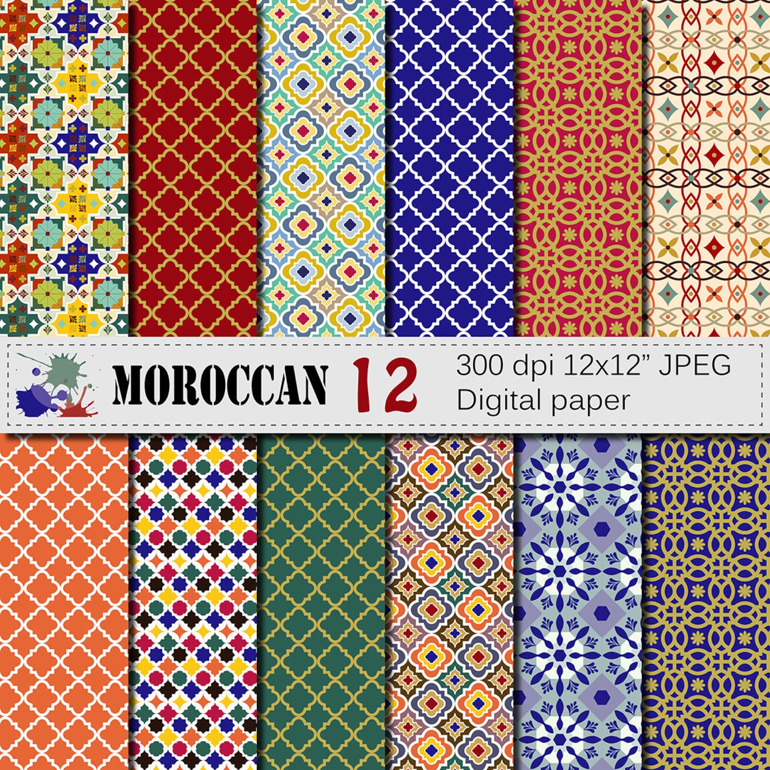 Moroccan Digital Paper Set, Scrapbook Digital Papers, Ethnic, Tribal ...
